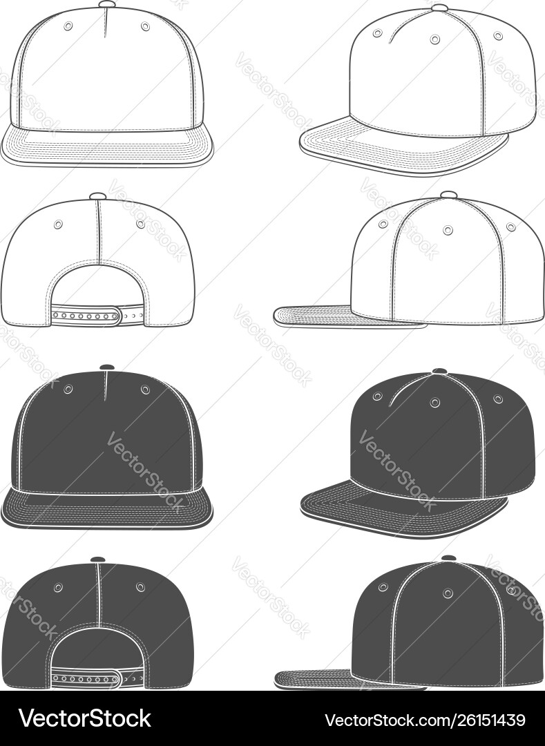 Set black and white a snapback Royalty Free Vector Image
