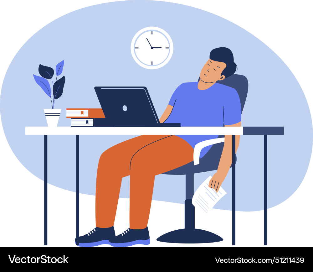 Tired employee sitting at work Royalty Free Vector Image
