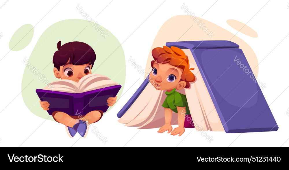 Boy kid read book in school library cartoon Vector Image