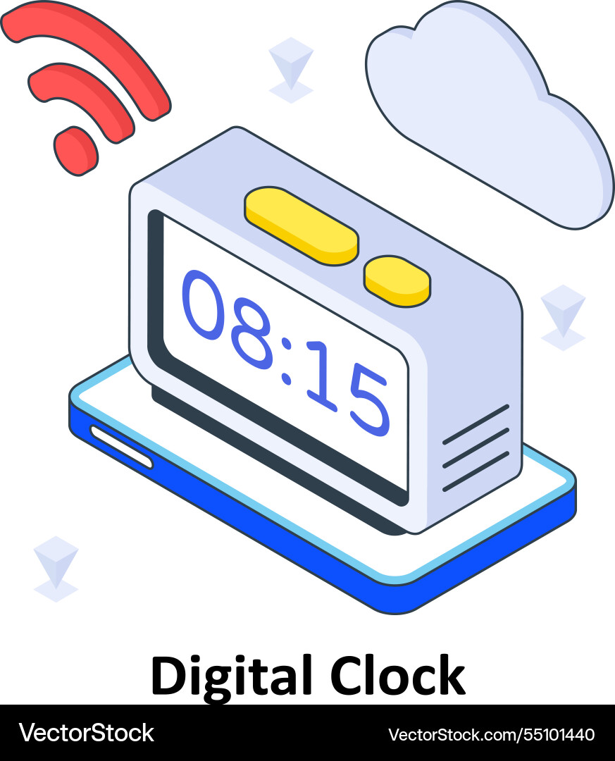 Digital clock isometric colored eps Royalty Free Vector