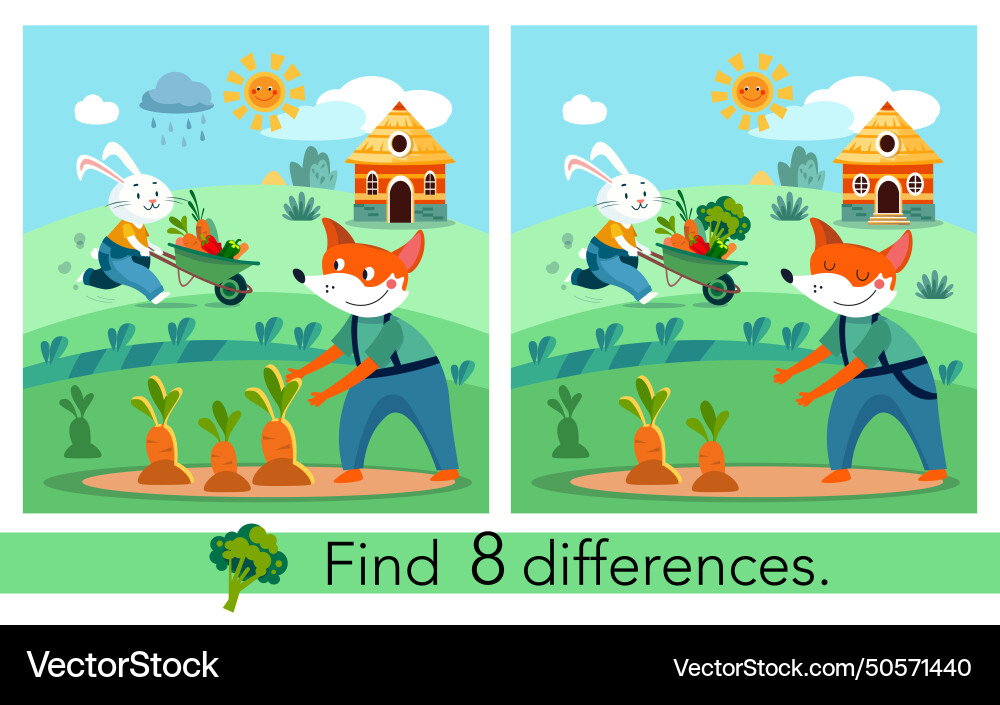 Find 8 differences educational puzzle game Vector Image