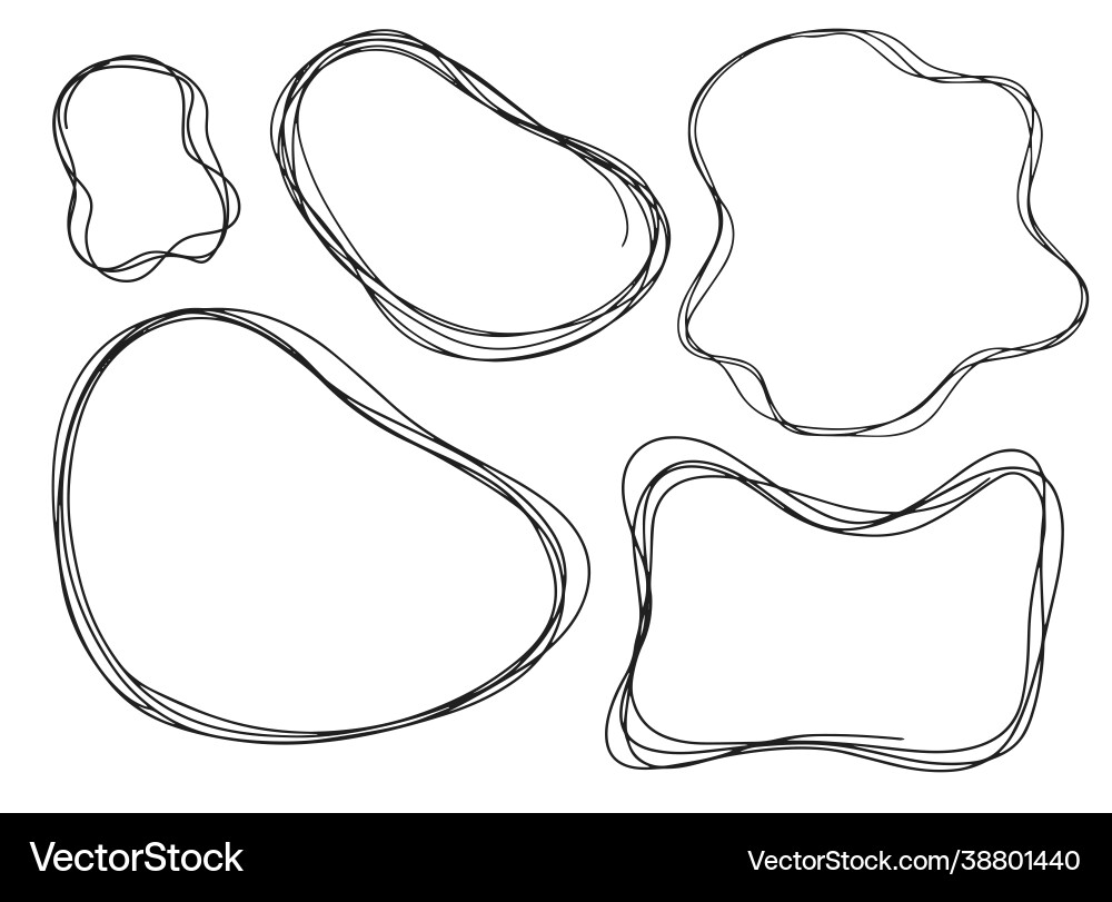 Hand line art blac round doodle shapes Royalty Free Vector