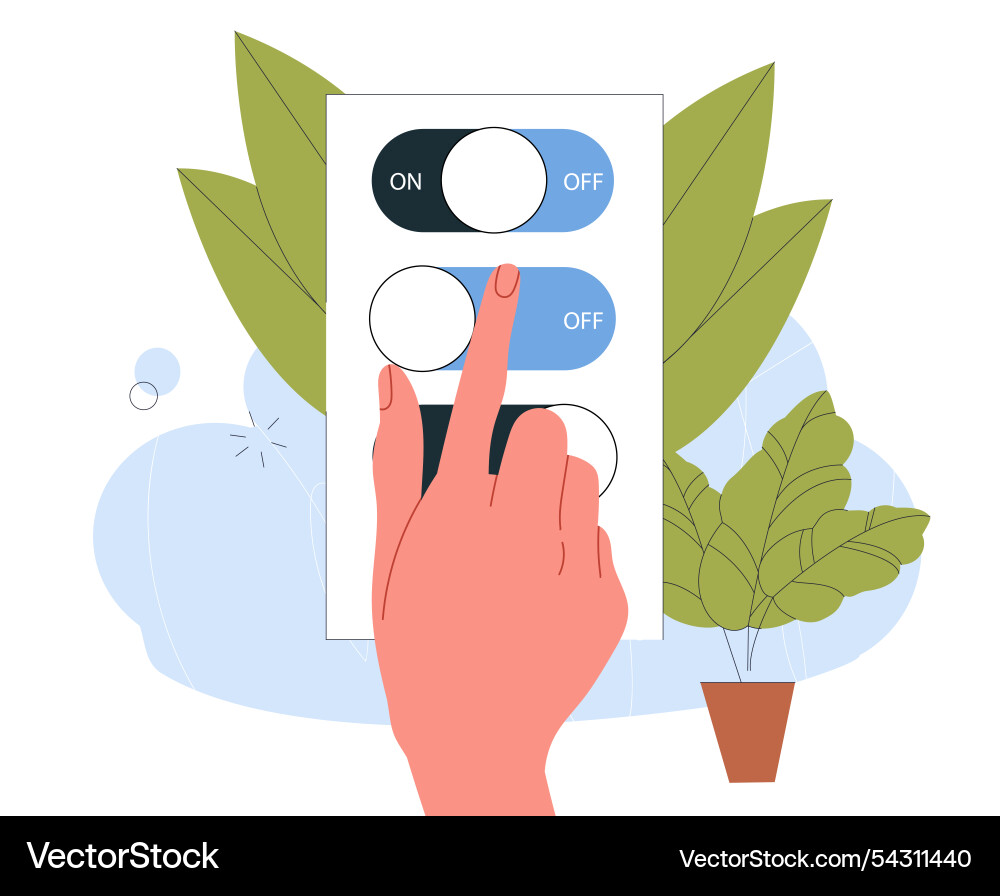 Turning switches on and off hand turns Royalty Free Vector