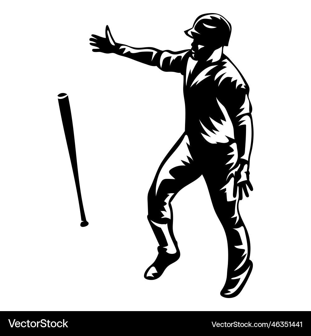 Baseball batter throwing bat high contrast Vector Image