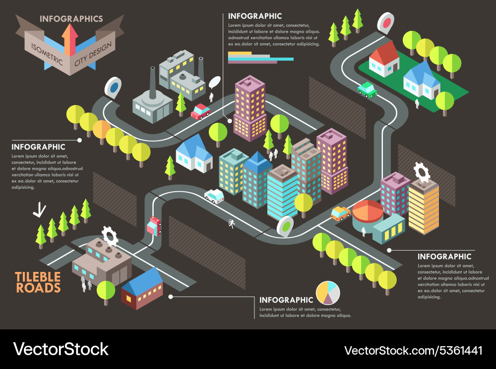 Isometric City Infographic Banner Royalty Free Vector Image
