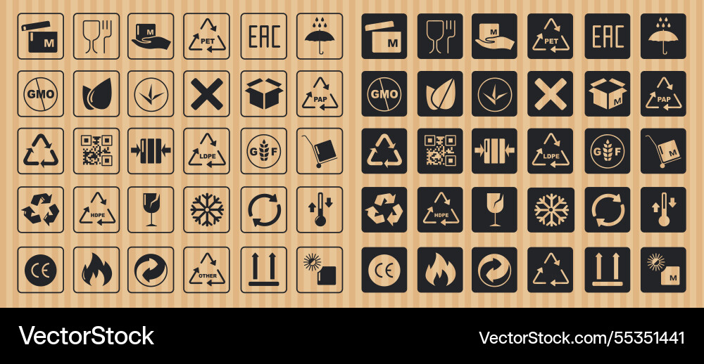 Packaging safety symbols delivery cargo transport Vector Image