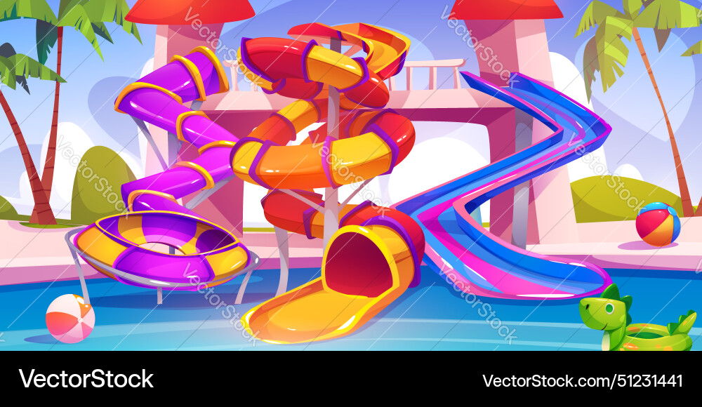 Water slide with pool in summer aqua park Vector Image