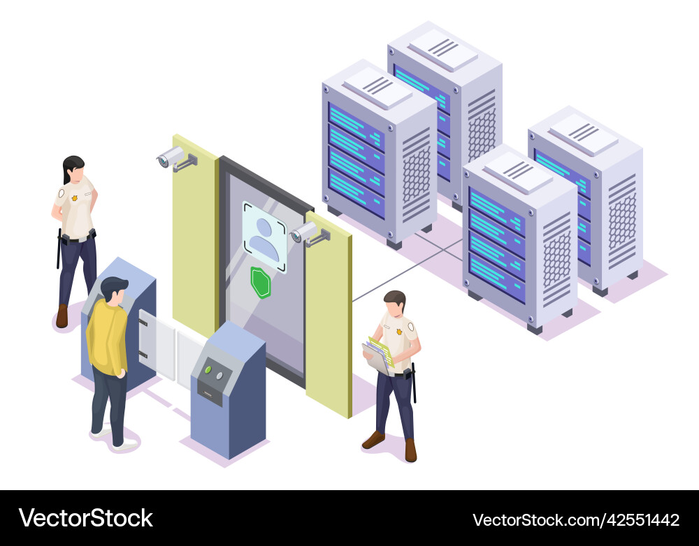 Face recognition access control system 3d Vector Image