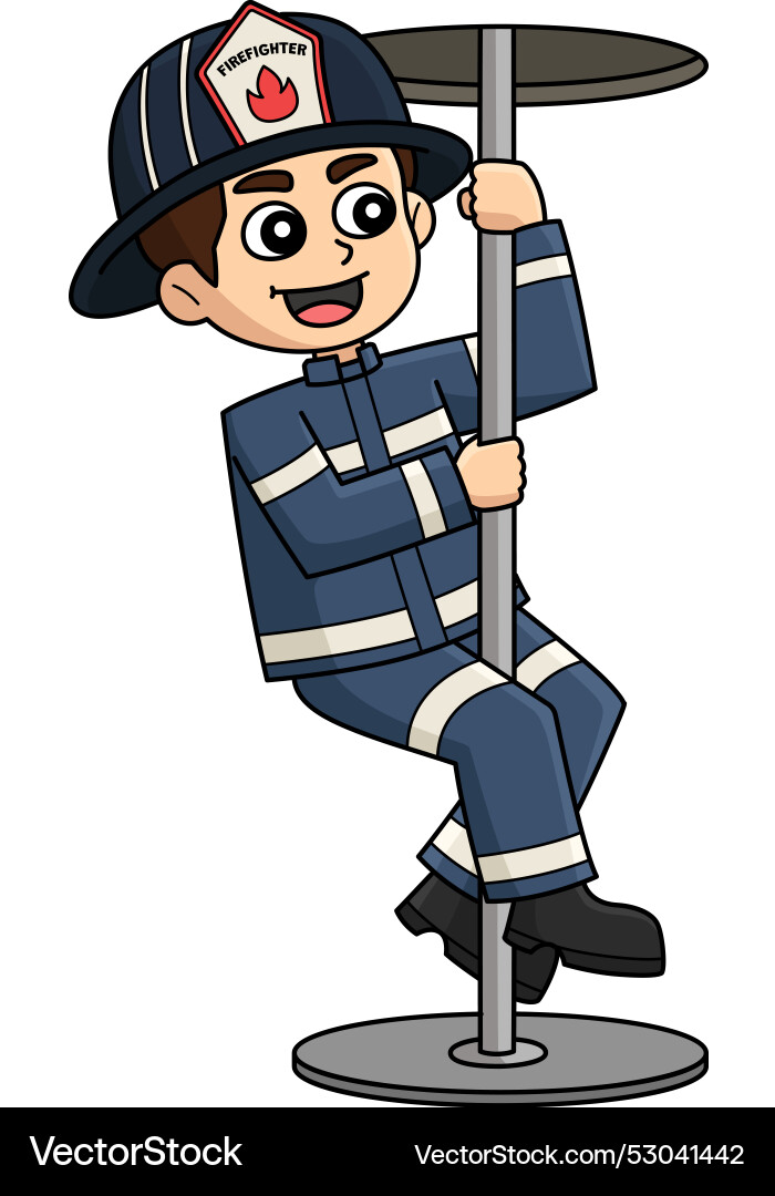 Firefighter the sliding down pole cartoon clipart Vector Image