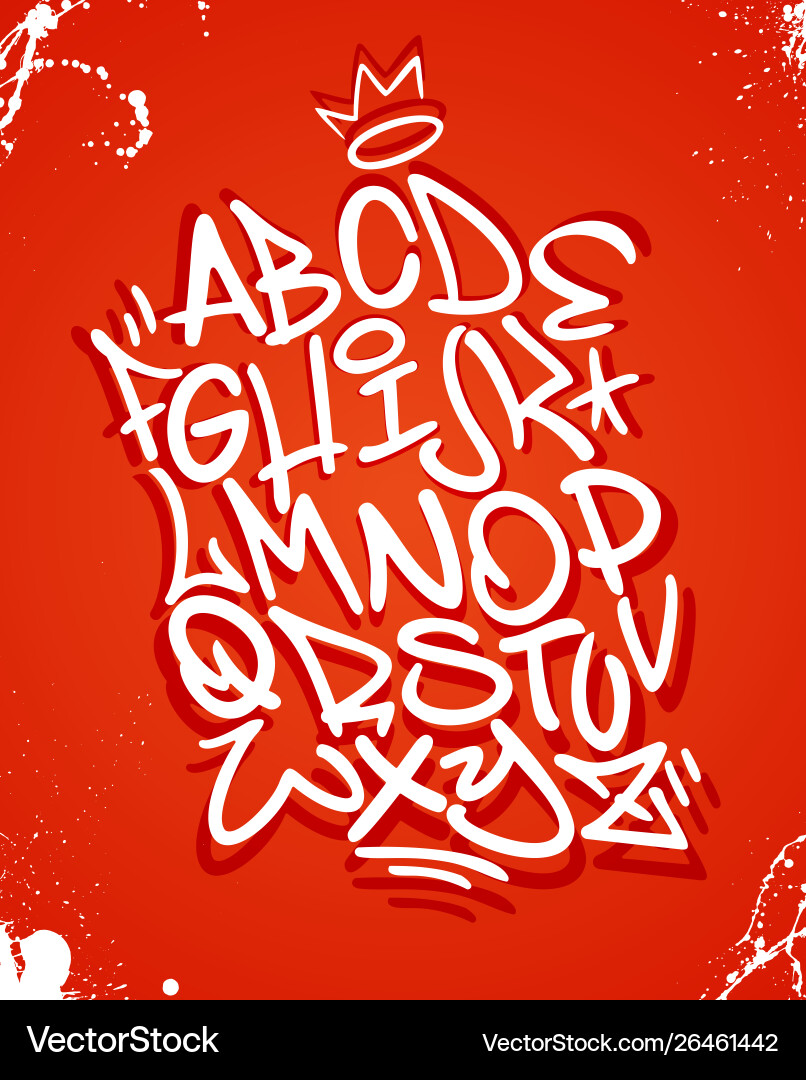 Graffiti font alphabet on red Royalty Free Vector Image
