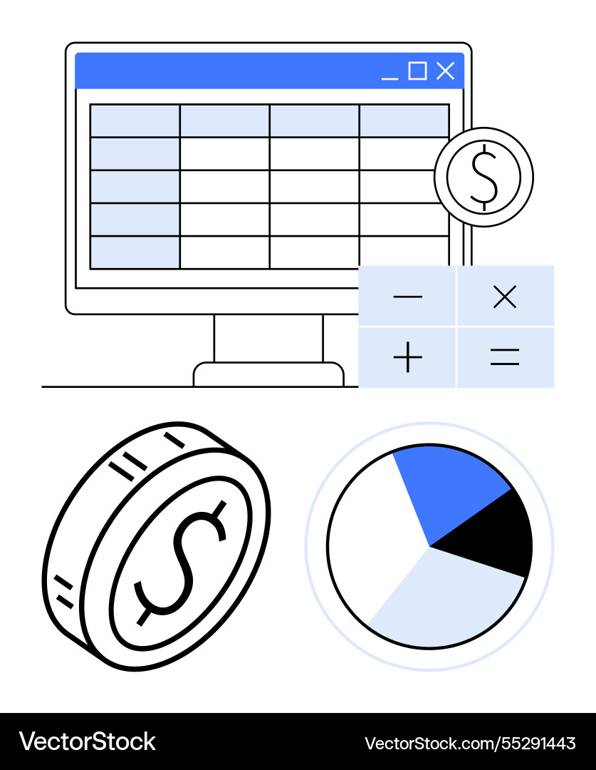 Financial data management with spreadsheet pie Vector Image