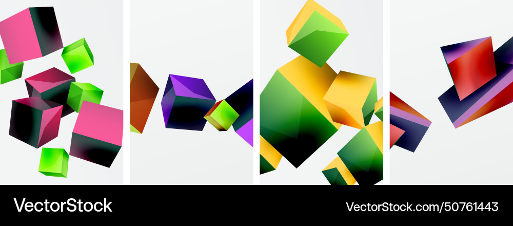 Flying 3d shapes cubes and other geometric Vector Image