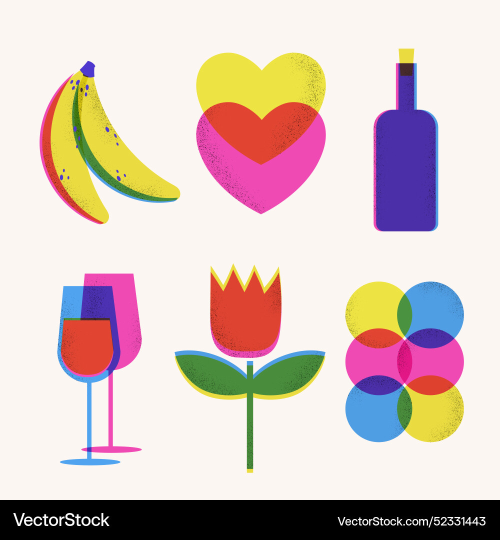 Hand drawn risograph element collection Royalty Free Vector