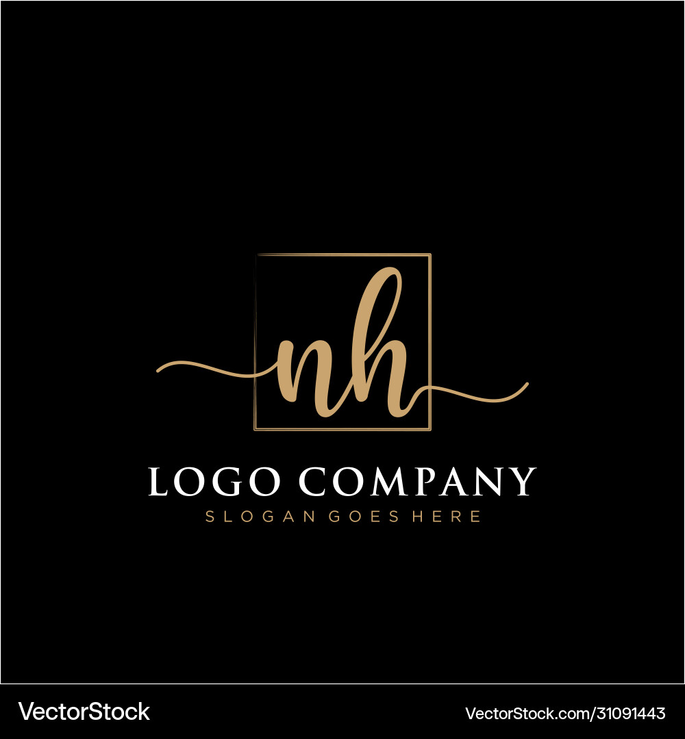 Nh initial handwriting logo with rectangle Vector Image