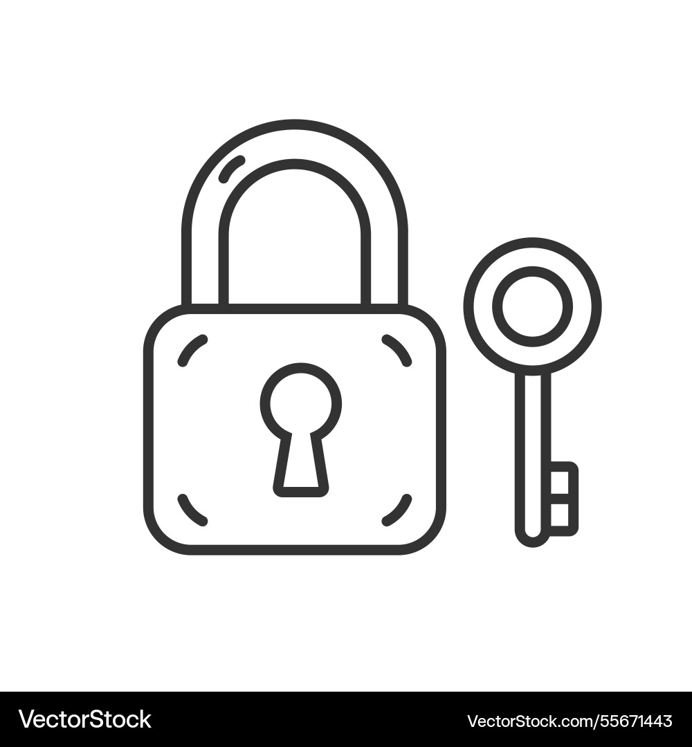Outline padlock with key icon isolated Royalty Free Vector