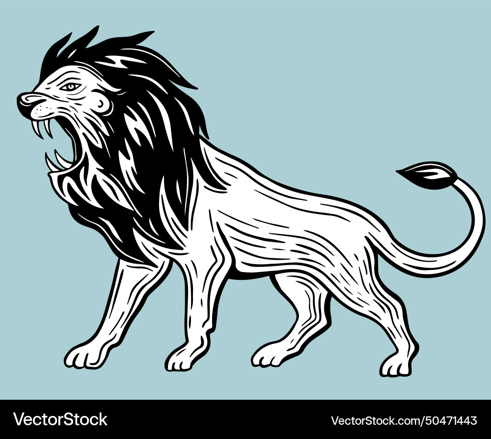 Roaring lion standing hand drawn isolated Vector Image