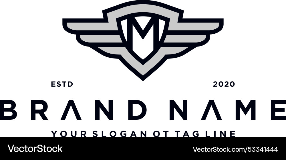 Creative letter m shield wing logo design concept Vector Image