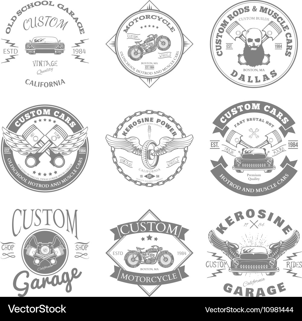 Custom garage label and badges design Royalty Free Vector