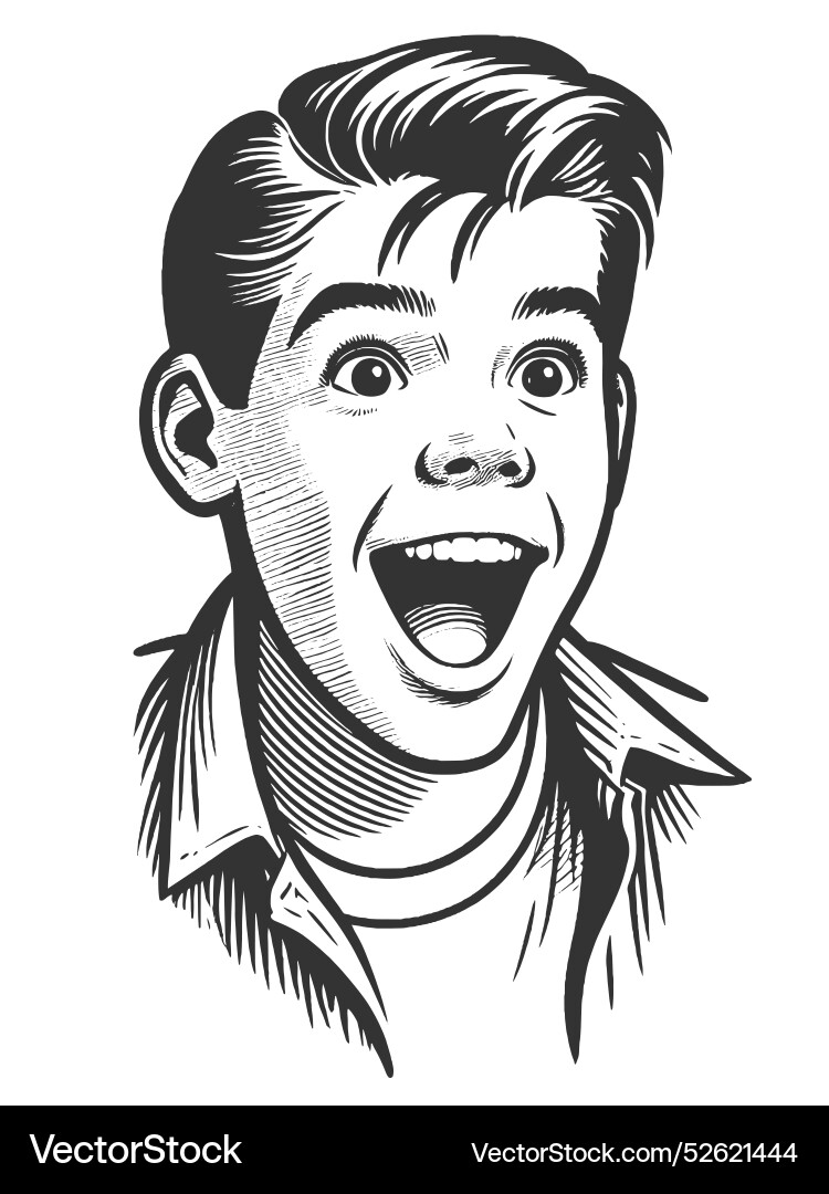 Excited boy engraving sketch Royalty Free Vector Image