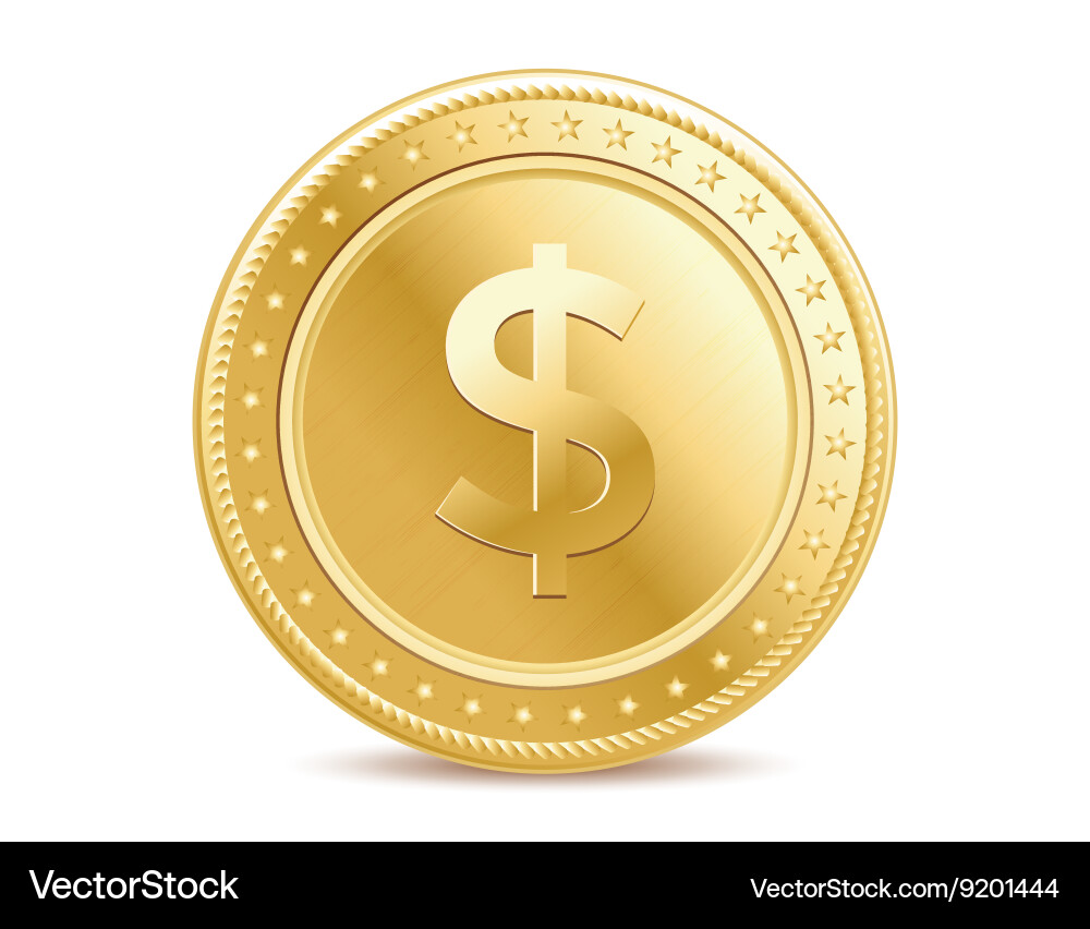 Golden dollar coin Royalty Free Vector Image - VectorStock