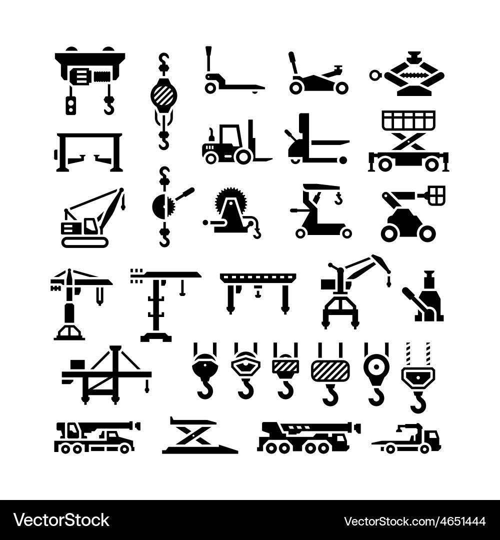 Lifting Equipment Icons - Cranes & Winches Vector Image
