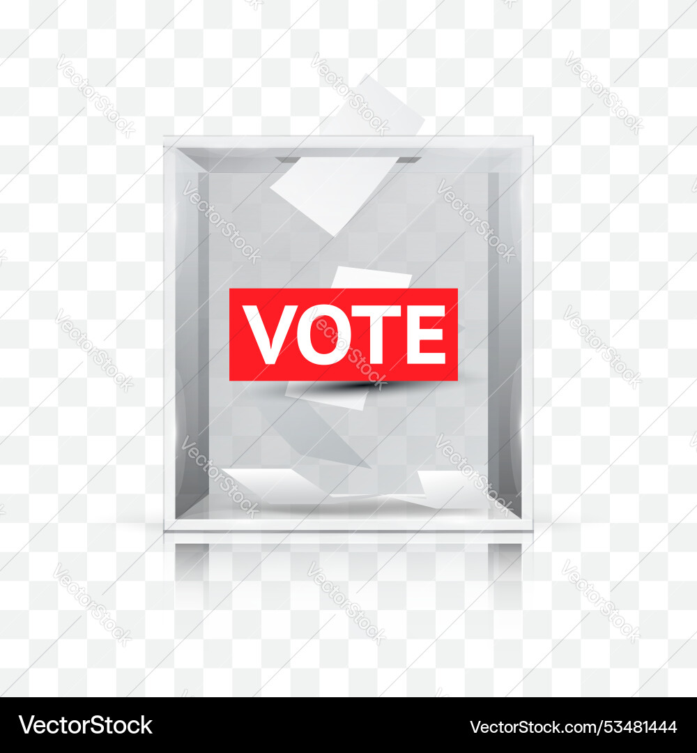 Realistic glass ballot box with text vote Vector Image