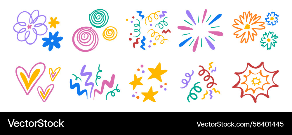 Abstract cute shapes sticker curve set colorful Vector Image