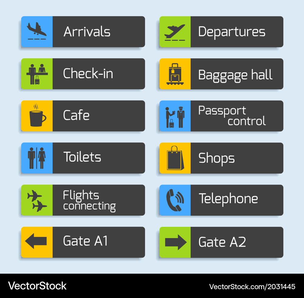 Airport navigation design signboards set Vector Image