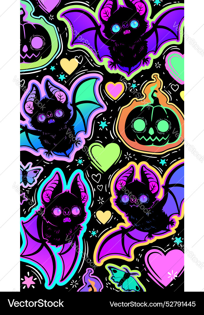 Bright cute with bats and pumpkins Royalty Free Vector Image