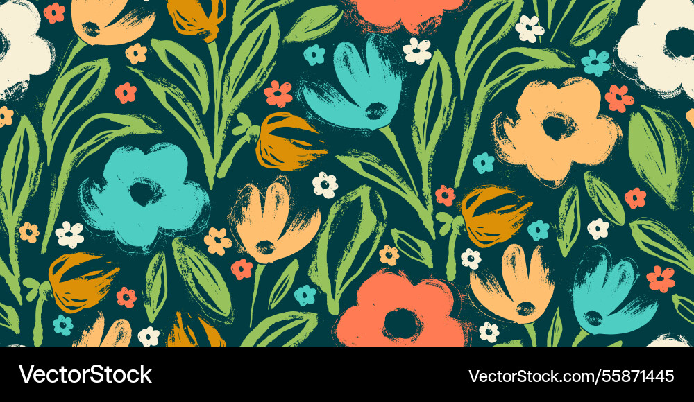 Colorful flower seamless pattern with hand drawn Vector Image