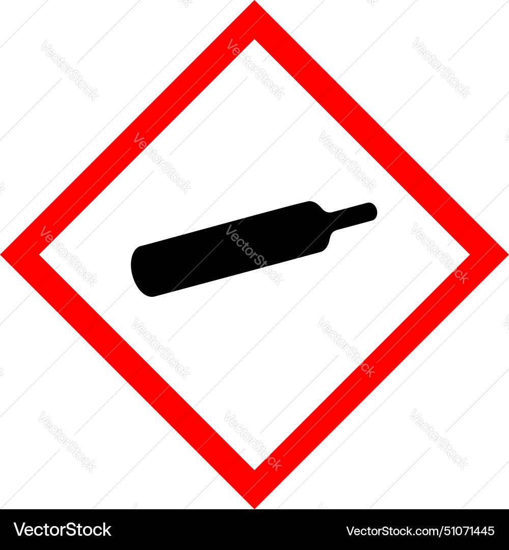Compressed gas symbol white red diamond Royalty Free Vector