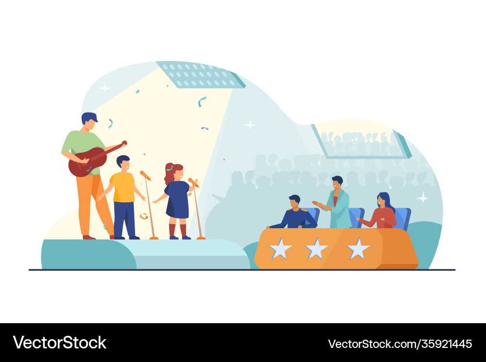 Cute kid signing on talent show Royalty Free Vector Image