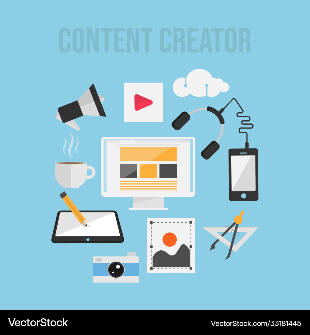 Flat design concept content creator Royalty Free Vector