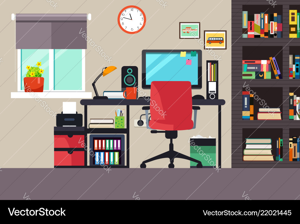 Home office in flat style Royalty Free Vector Image