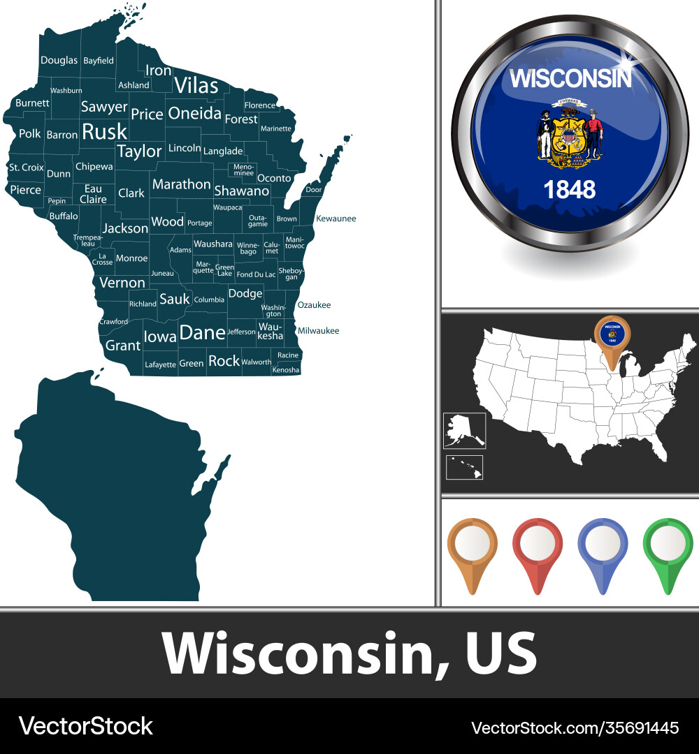 Wisconsin State Map Royalty Free Vector Image - VectorStock