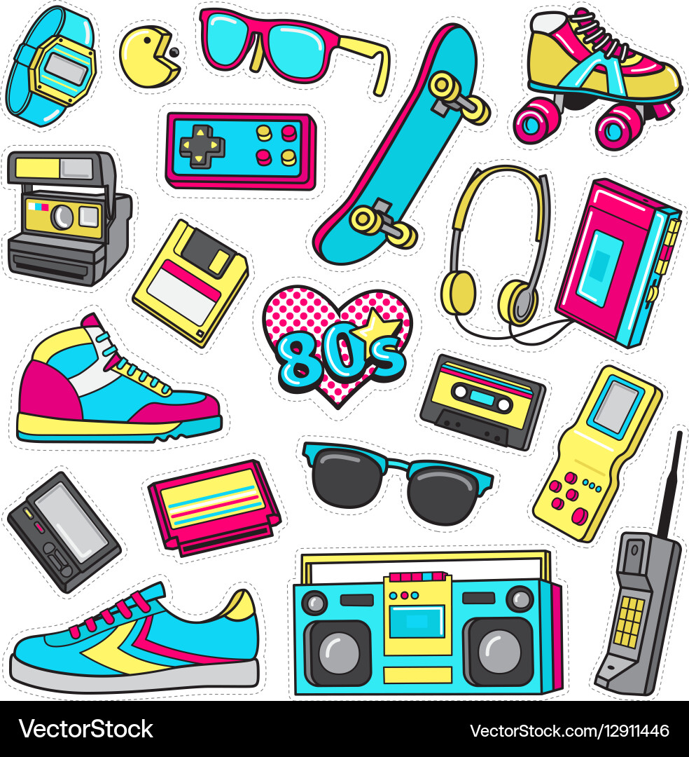 80s Patch Icons - Retro Style Royalty Free Vector Image