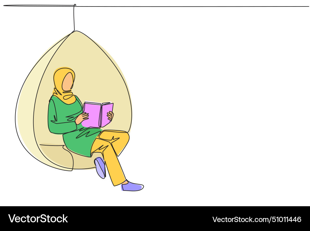 Single continuous line drawing arab woman sitting Vector Image