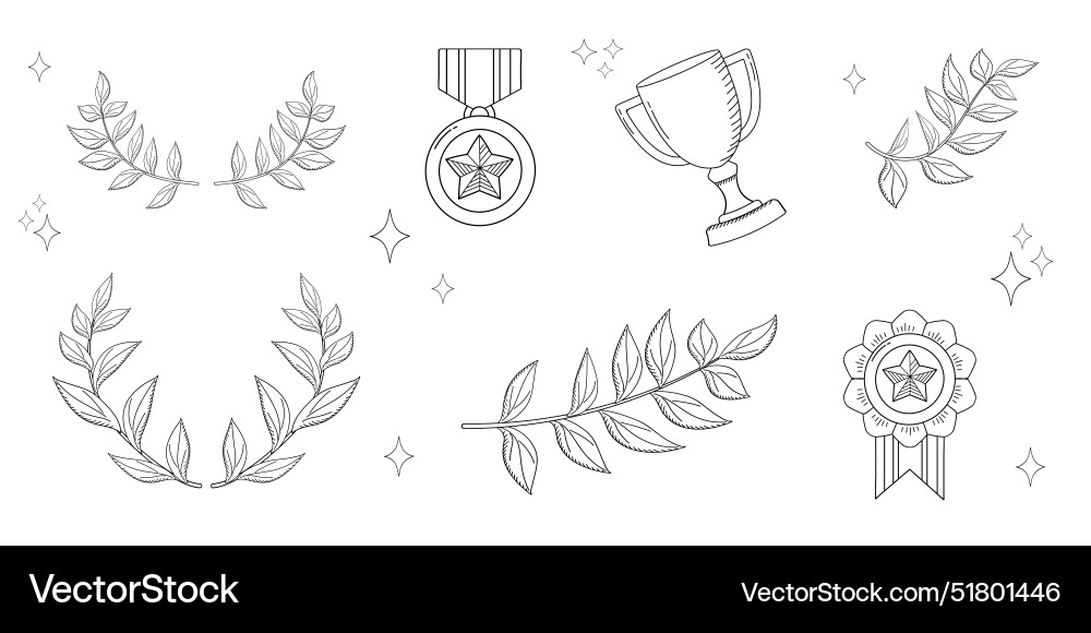Winner elements in doodle style cup and laurel Vector Image