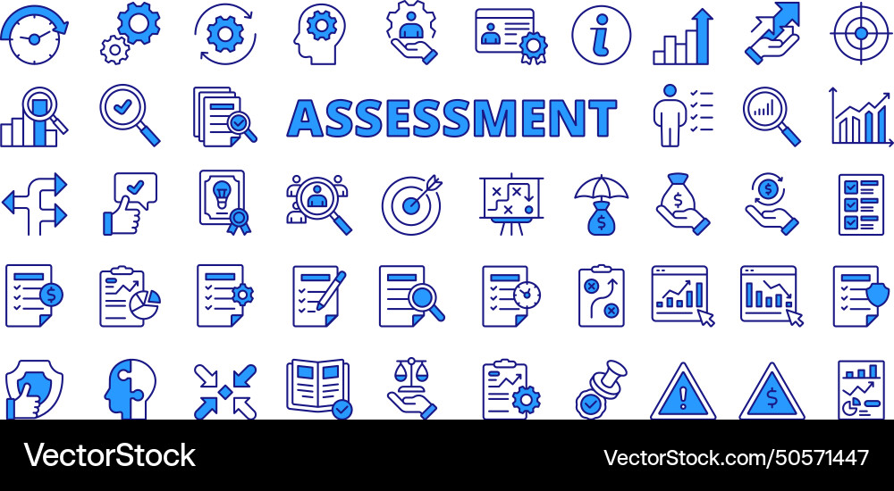 Assessment icons in line design blue Royalty Free Vector
