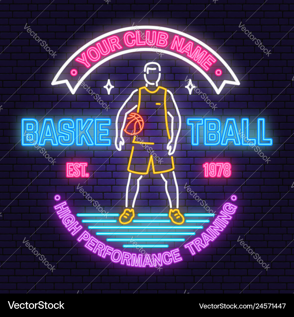 Basketball club neon design concept Royalty Free Vector