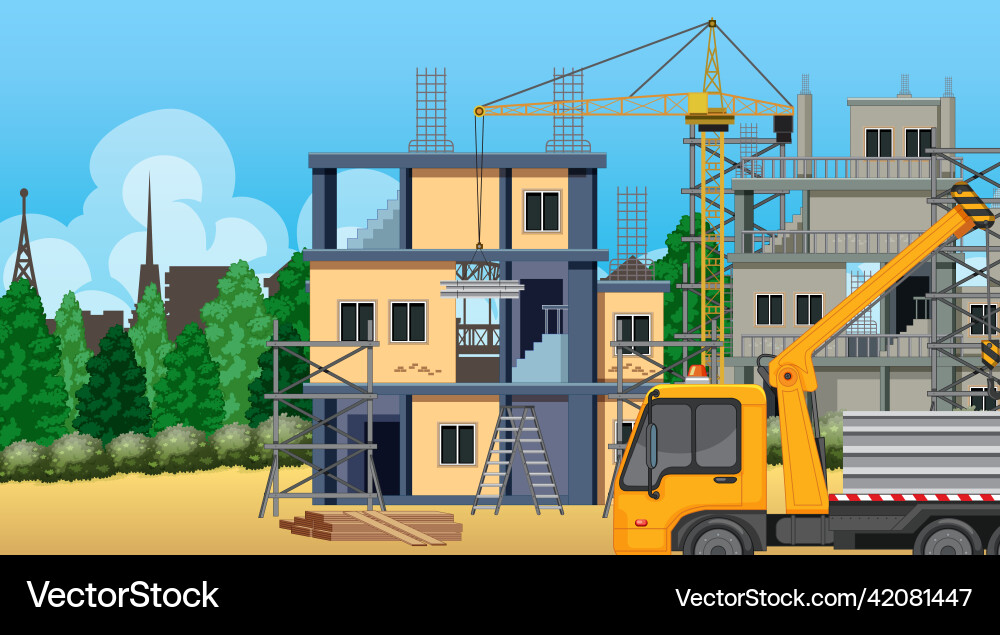 Building construction site scene Royalty Free Vector Image
