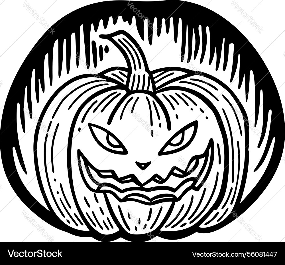 Grinning halloween pumpkin line art with dark Vector Image