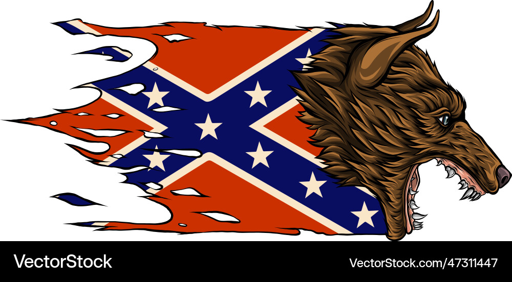 Head of aggressive wolf woth confederate flag Vector Image