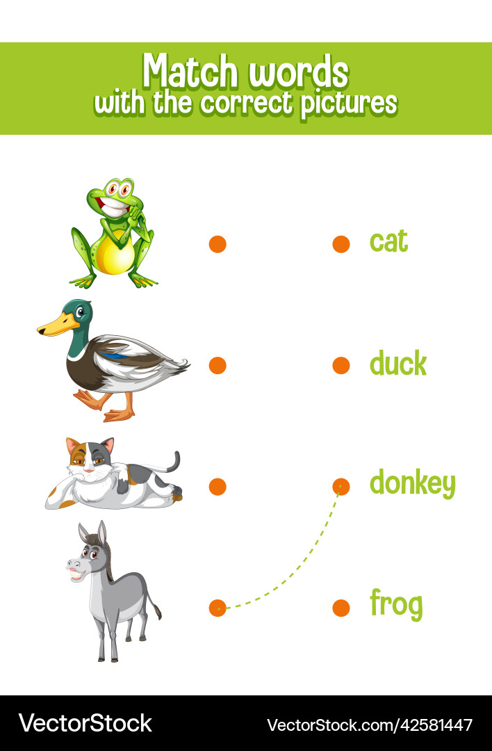 Worksheet design for matching words Royalty Free Vector