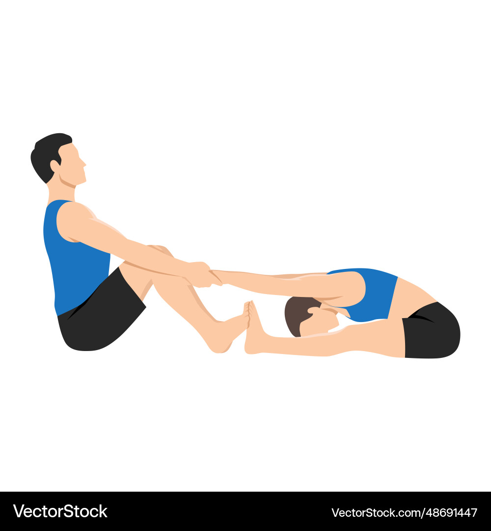 Young couple doing seated forward bend pose Vector Image