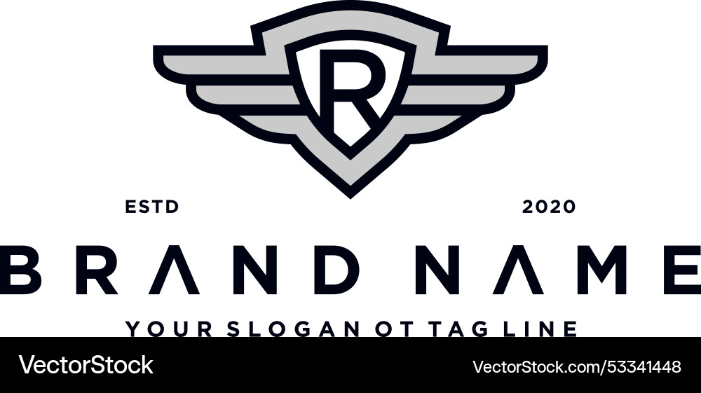 Creative letter r shield wing logo design concept Vector Image