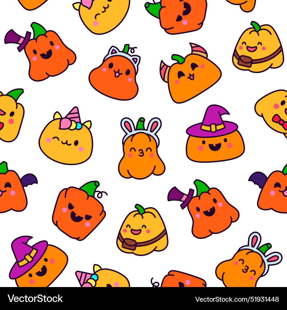 Cute kawaii halloween pumpkin seamless pattern Vector Image