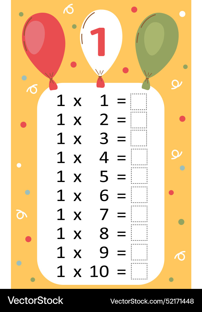 Multiplication tables for kidstime table kids Vector Image