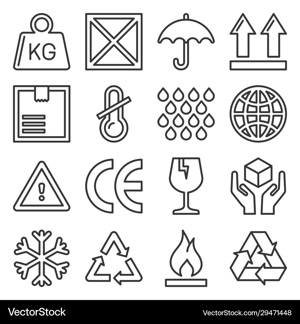 Packaging and shipping symbols set line style Vector Image