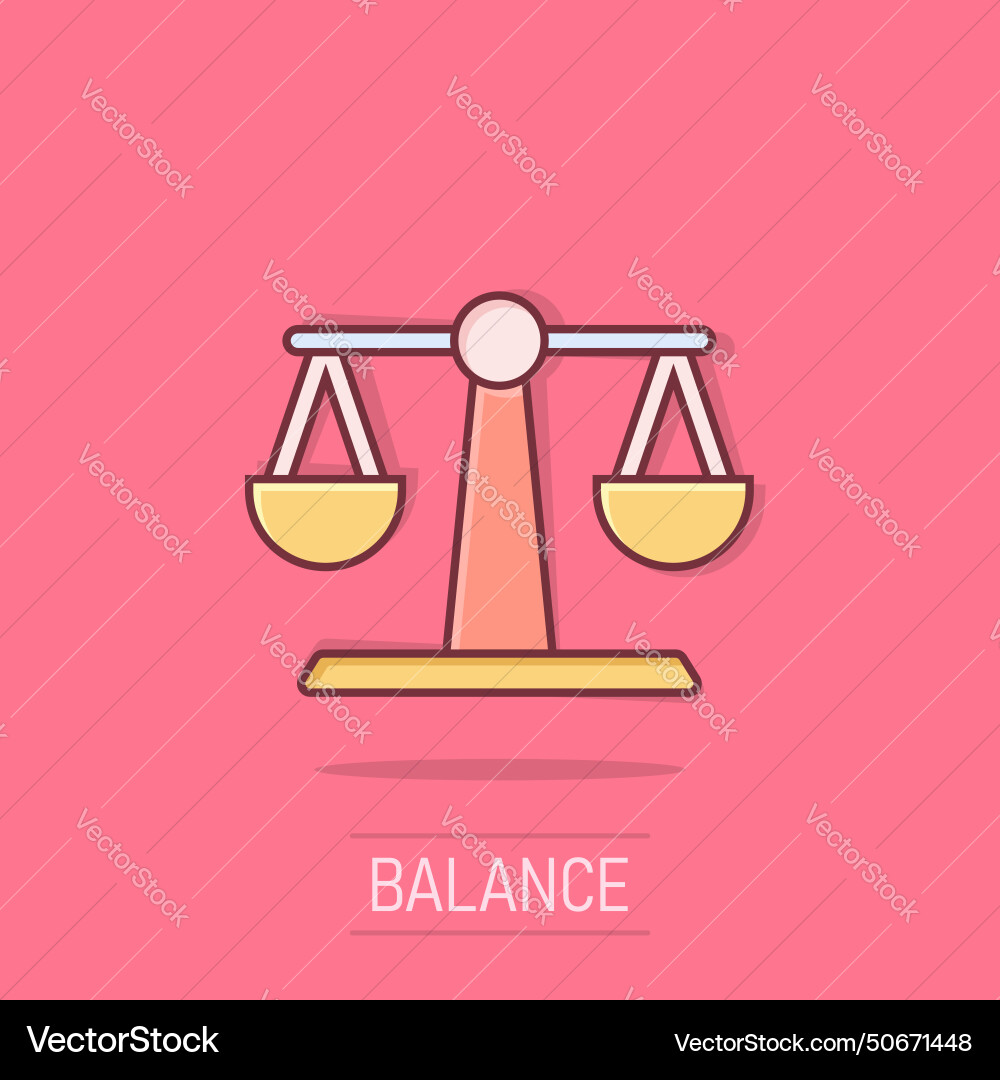 Scale balance icon in comic style justice cartoon Vector Image